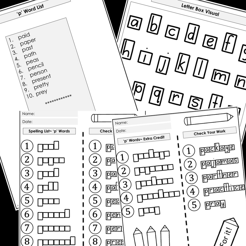 Modified Spelling Activities | Featuring 'p' Words | For 4th Grade ...