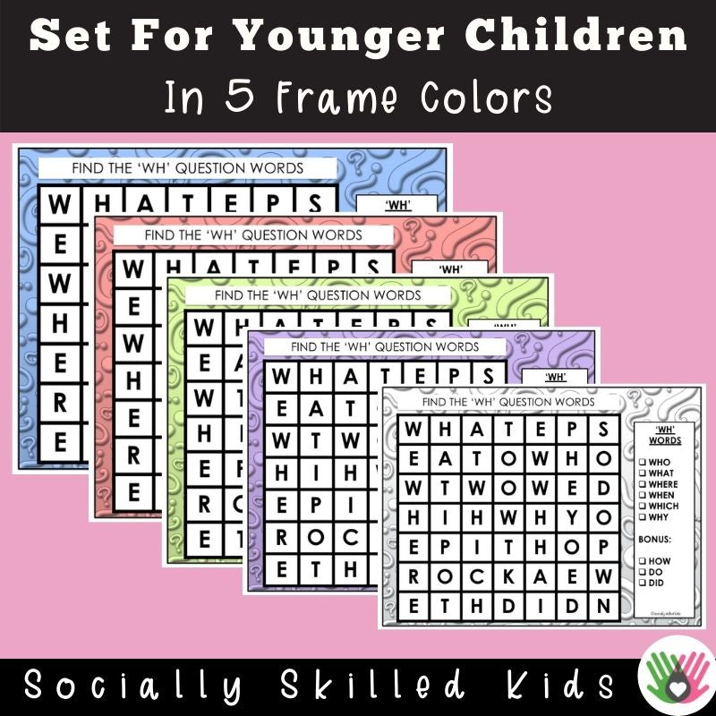 'Wh' Questions Word Search | Freebie – Socially Skilled Kids