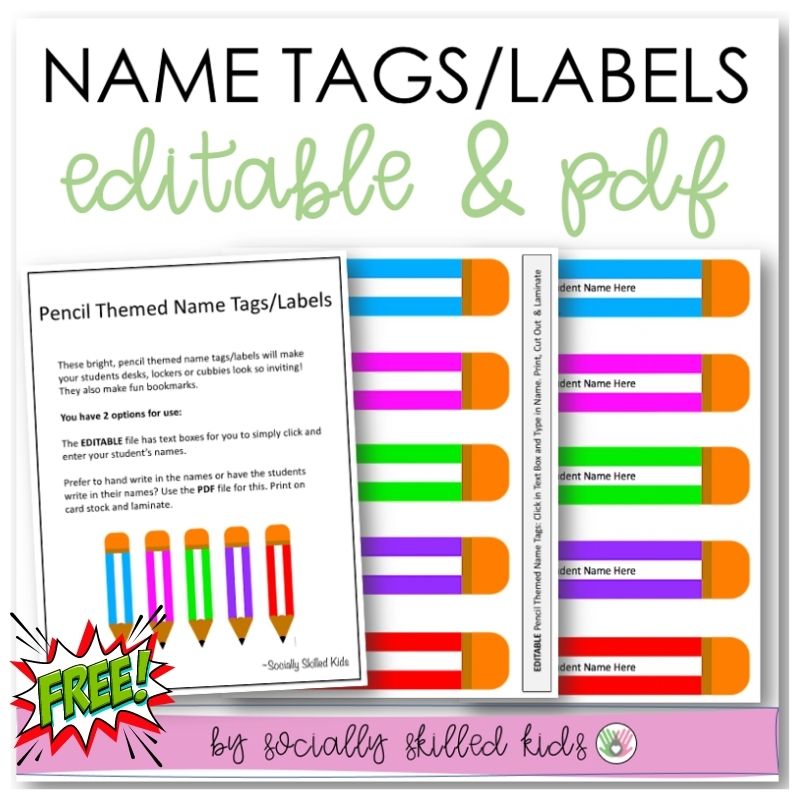 Pencil Themed Name Tags/Classroom Labels | Freebie – Socially Skilled Kids