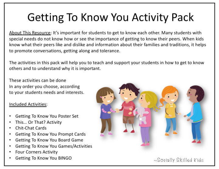 'Getting To Know You' Activity Pack – Socially Skilled Kids