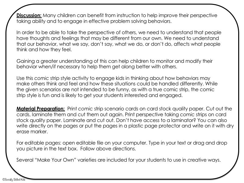 PERSPECTIVE TAKING and PROBLEM SOLVING Activity | Comic Strip Style ...