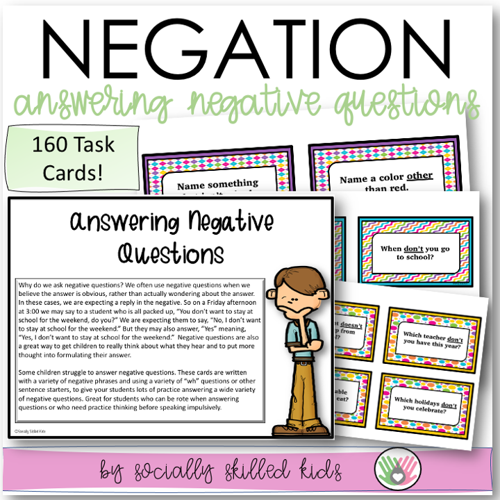 ANSWERING NEGATIVE QUESTIONS | Task Cards | For Elementary – Socially ...