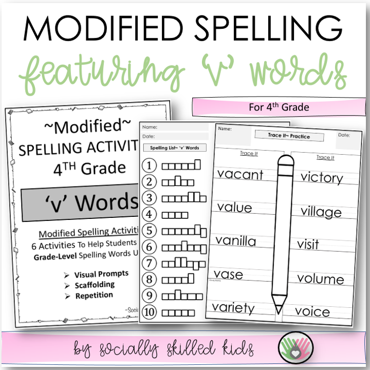 Modified Spelling Activities | Featuring 'v' Words | For 4th Grade ...