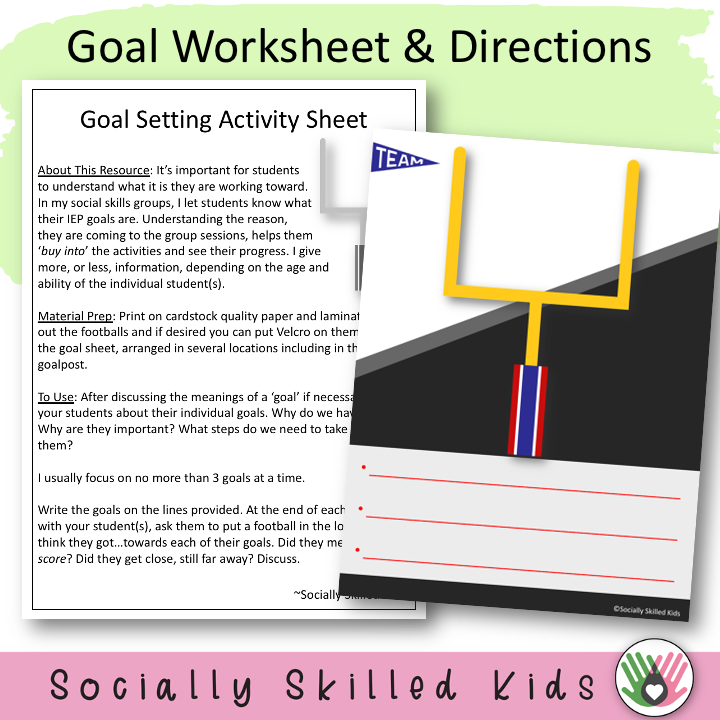 Goal Setting Worksheet - Football Themed – Socially Skilled Kids