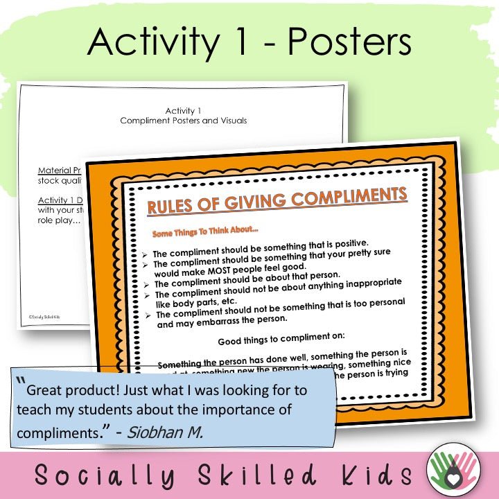 COMPLIMENTS - with COMPLIMENT STARTERS - Perspective Taking Activity f ...
